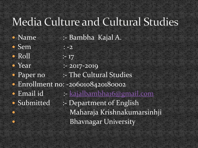 Media Cuture and Cultural Studies | PPTX