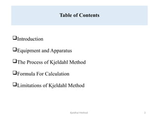 kjeldhal method to determine the nitrogen content in food | PPTX