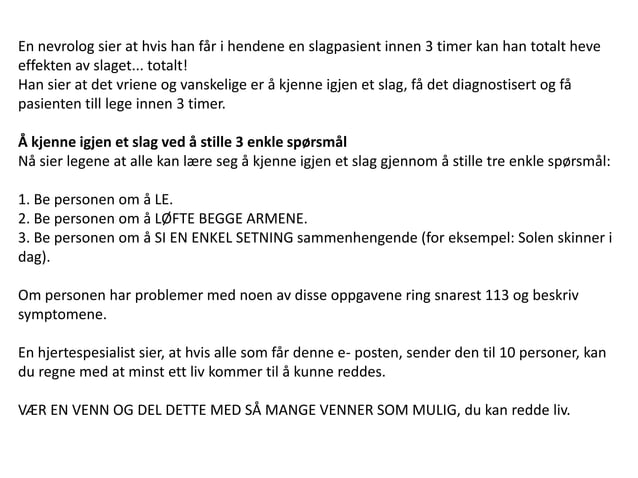 Å kjenne igjen et hjerneslag | PPT