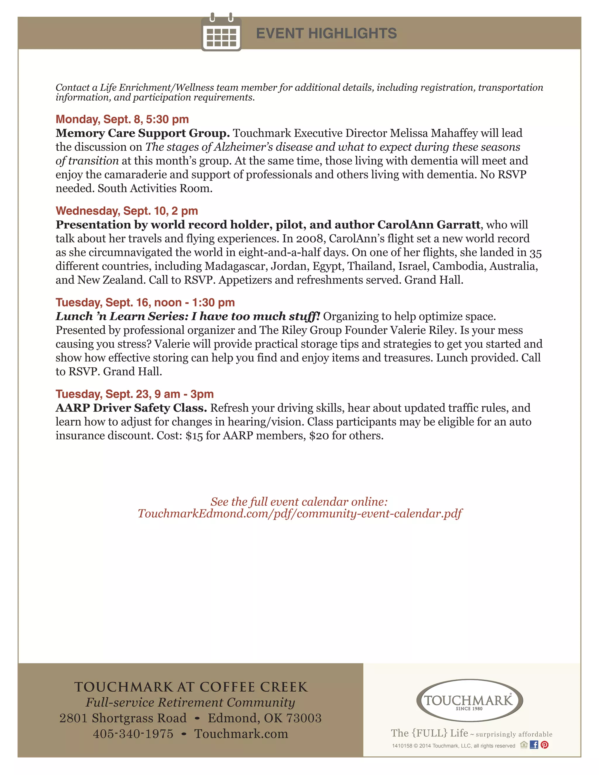 Touchmark at Coffee Creek - September 2014 Newsletter | PDF