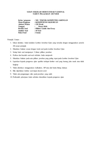 Soal Ujian Kompetensi Keahlian TKJ - SMK | DOCX