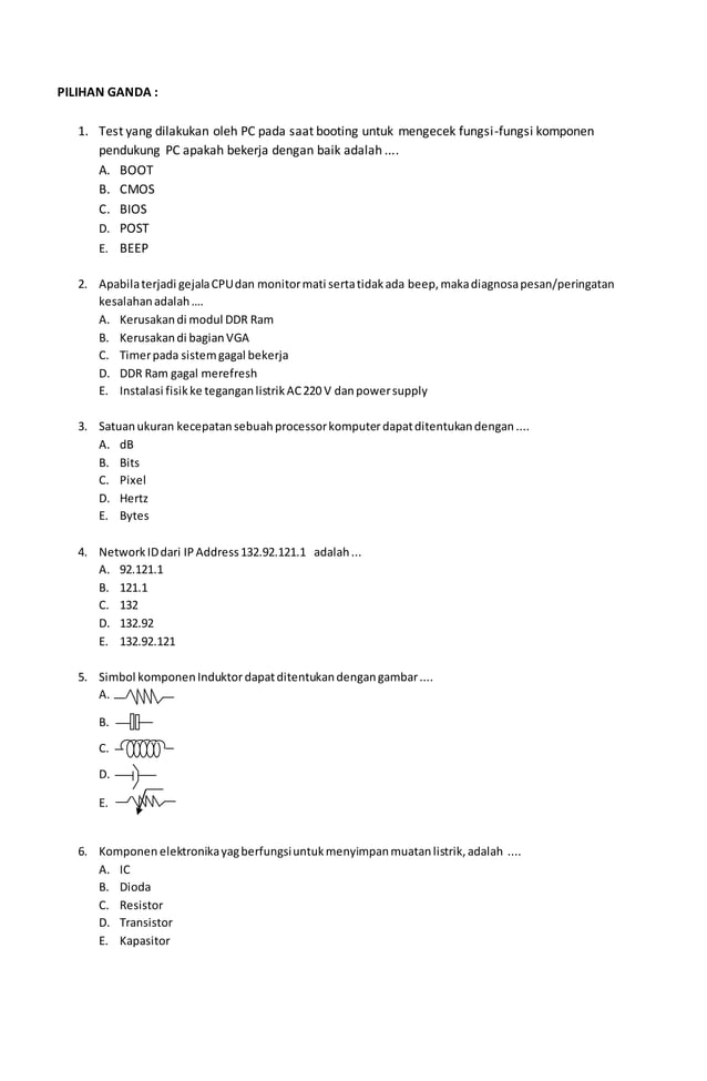 Soal Ujian Kompetensi Keahlian TKJ - SMK | DOCX