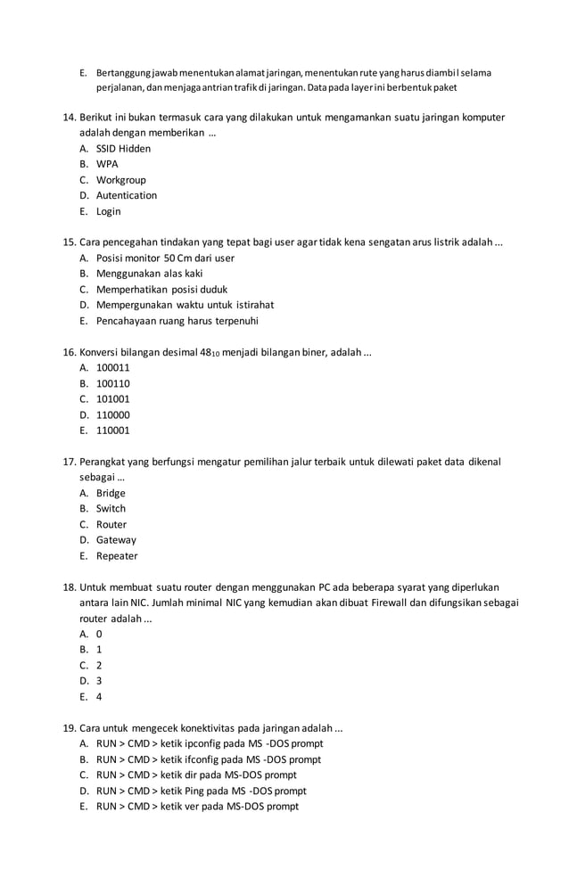 Soal Ujian Kompetensi Keahlian TKJ - SMK | DOCX