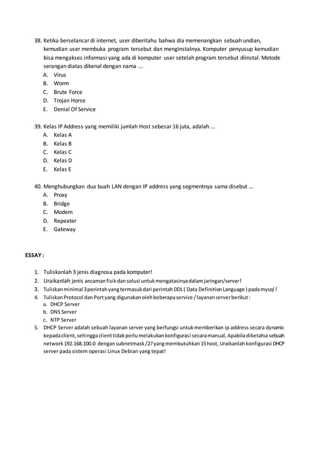 Soal Ujian Kompetensi Keahlian TKJ - SMK | DOCX