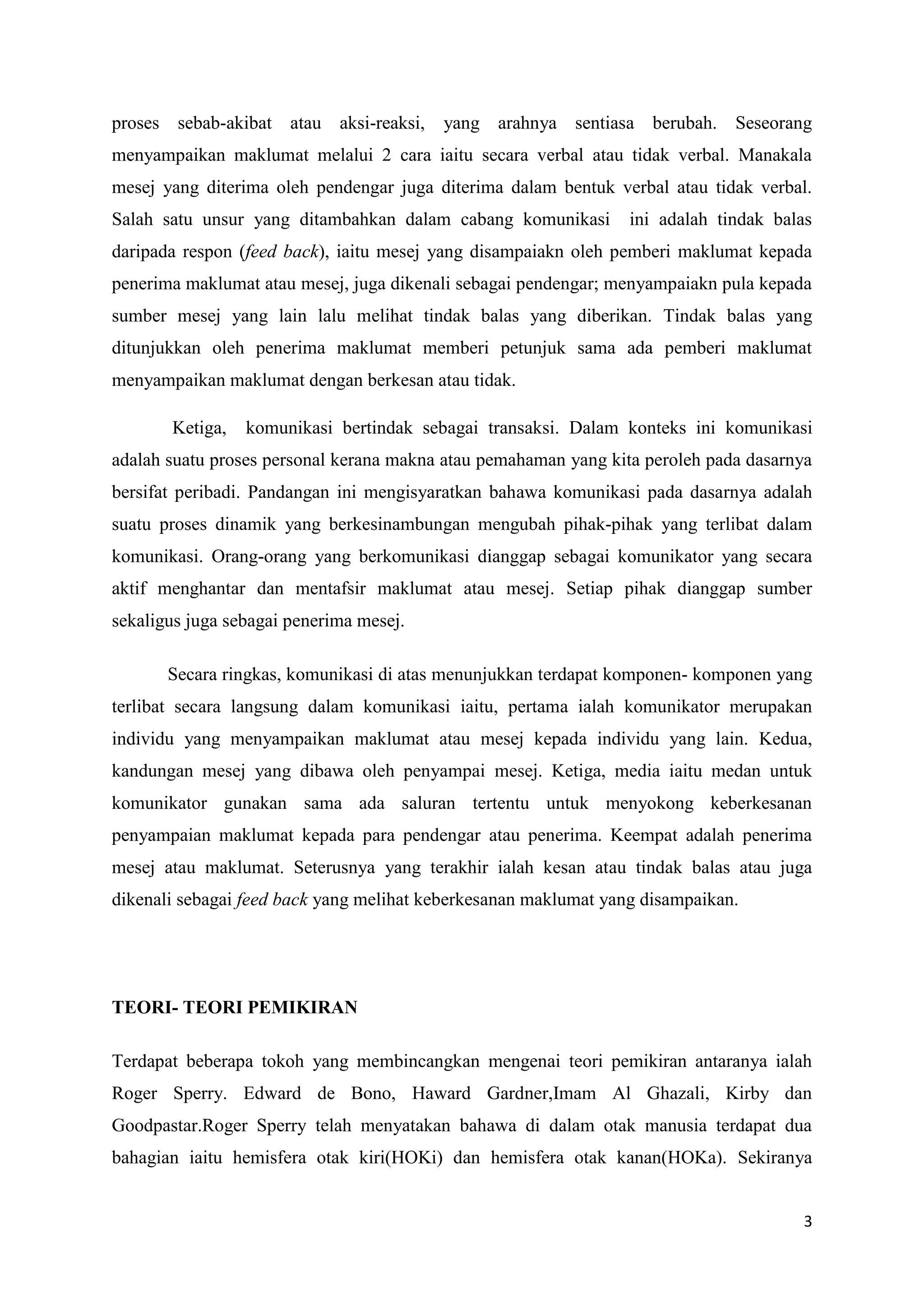 Teori dan Jenis Pemikiran- Kemahiran Komunikasi | DOCX