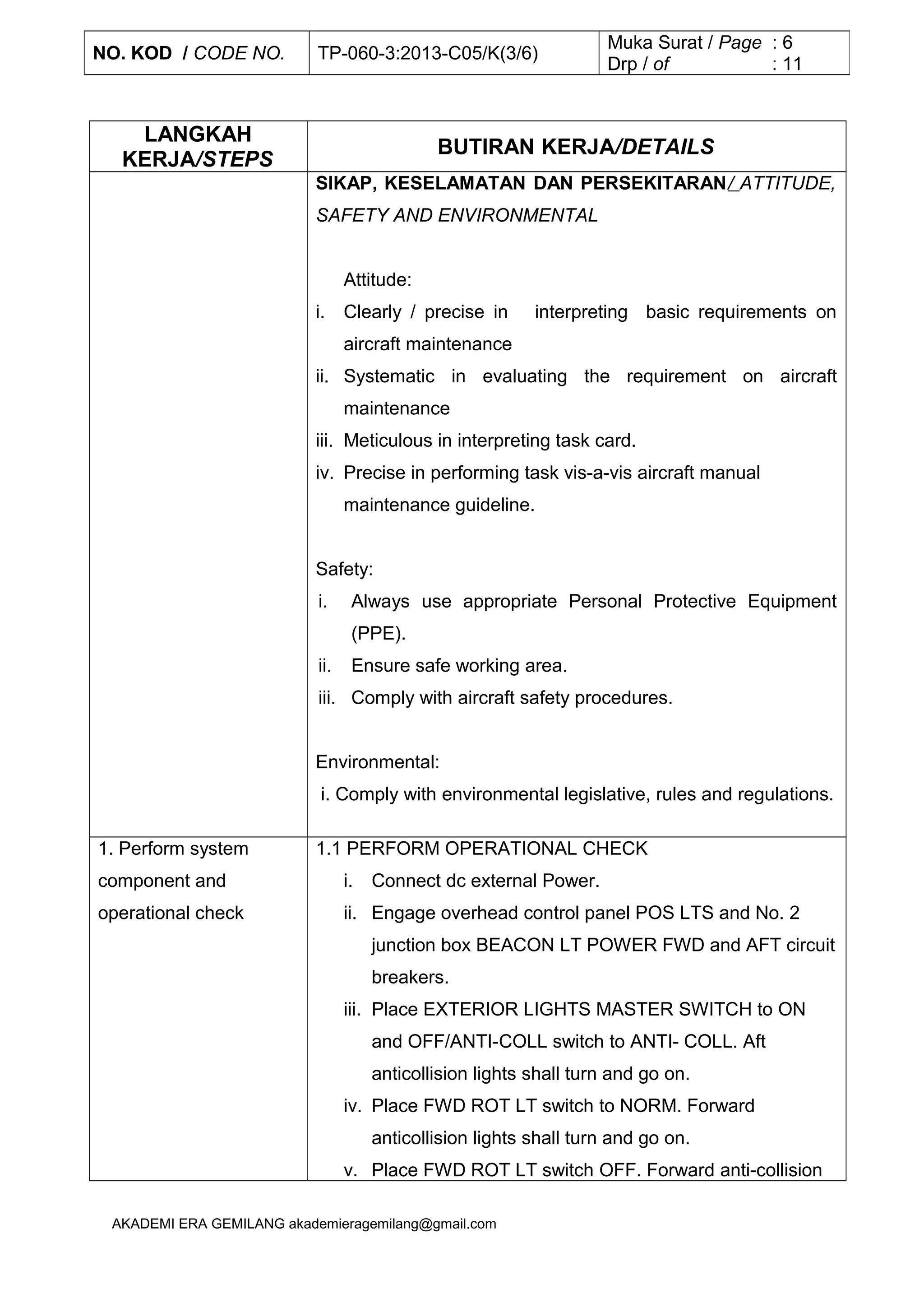 Work Sheet Aviation REMOVE AND INSTALL ANTI-COLLISION LIGHTS | DOC