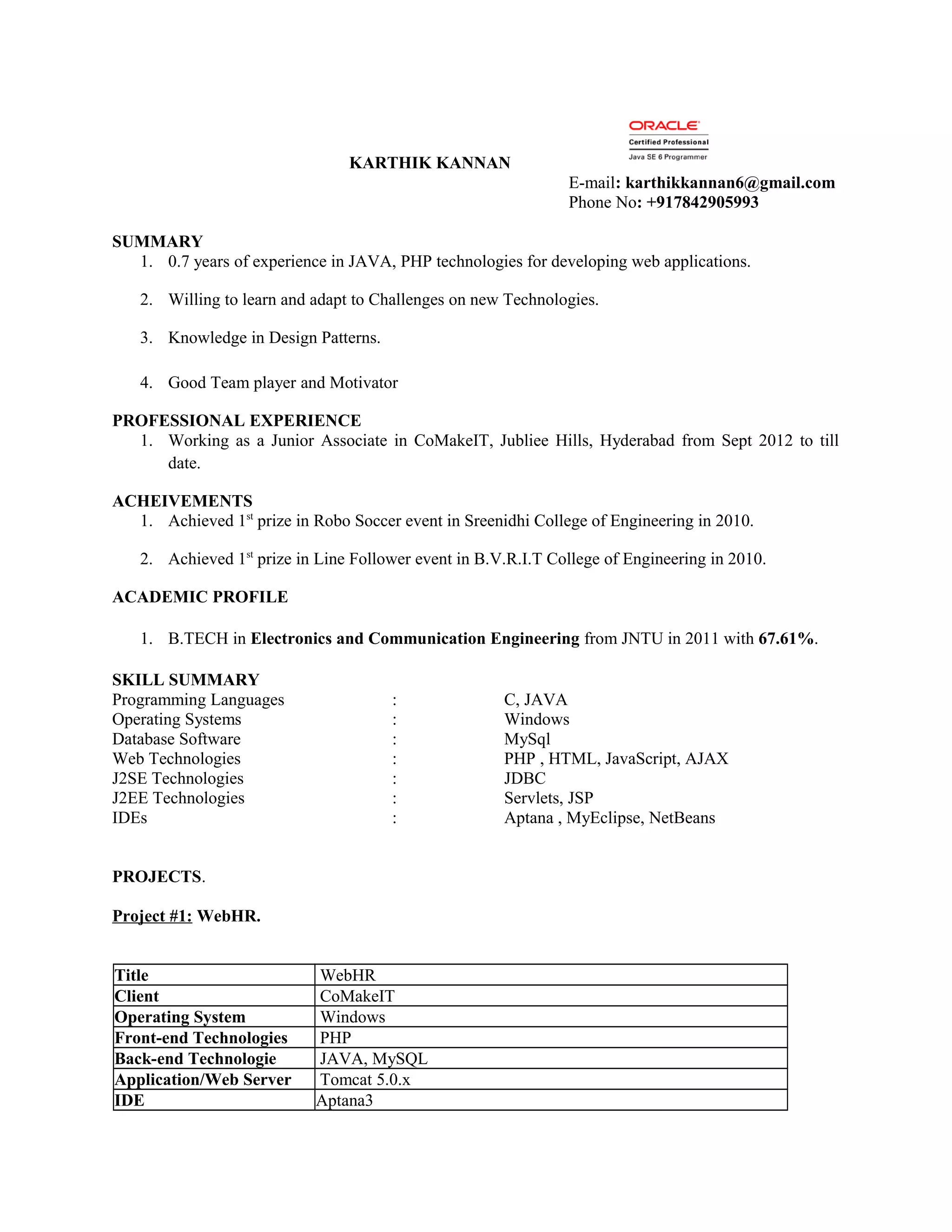 K karthik resume | DOC