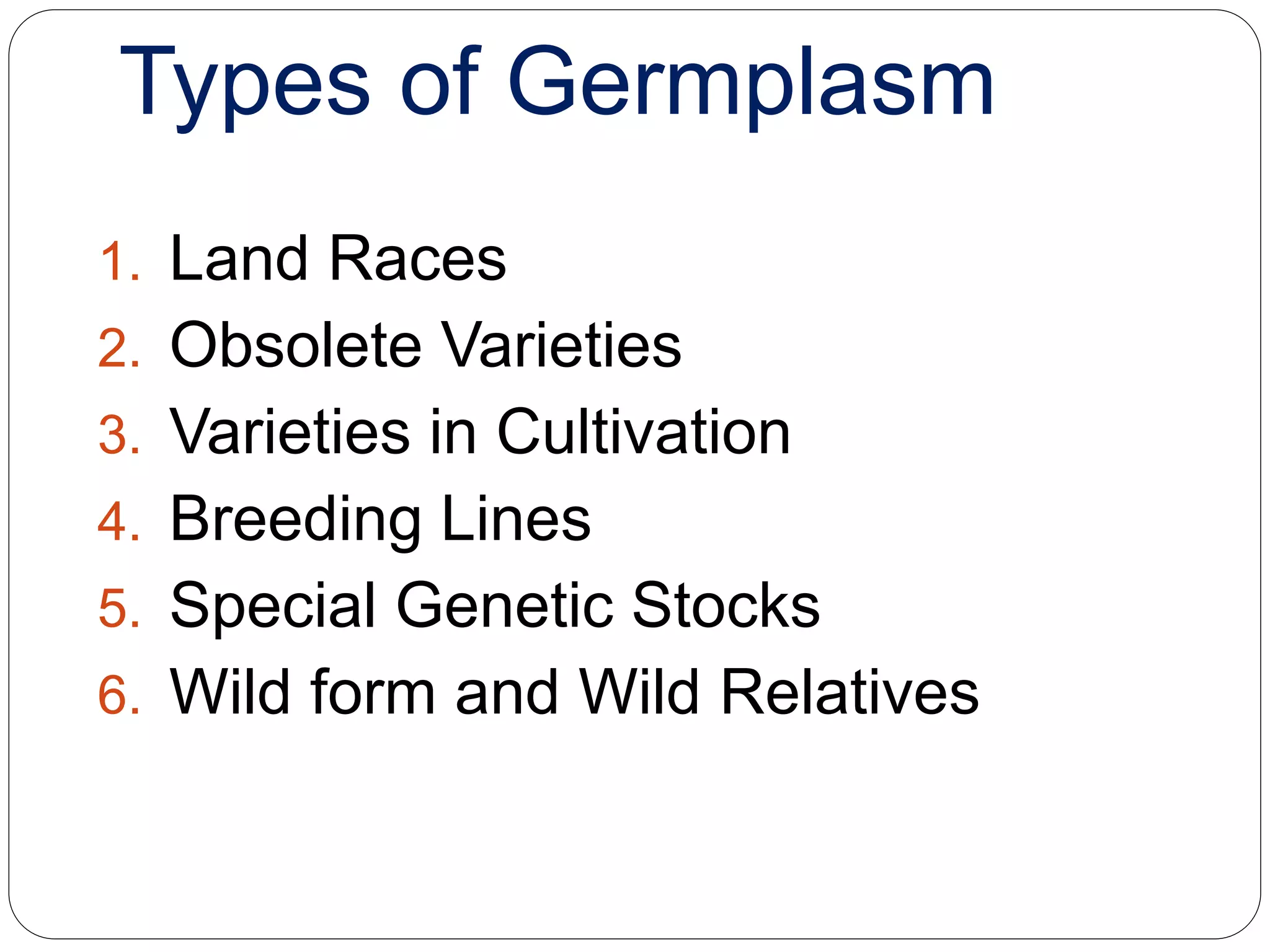 Germplasm Conservation in situ, ex situ and on-farm and Biodiversity | PPTX