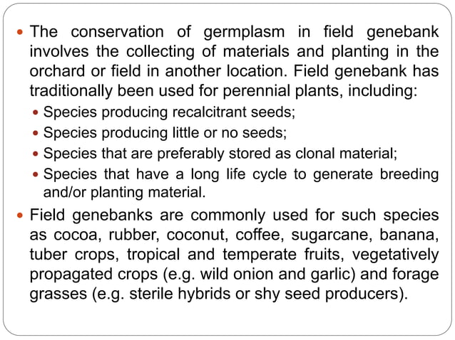 Germplasm Conservation in situ, ex situ and on-farm and Biodiversity | PPTX