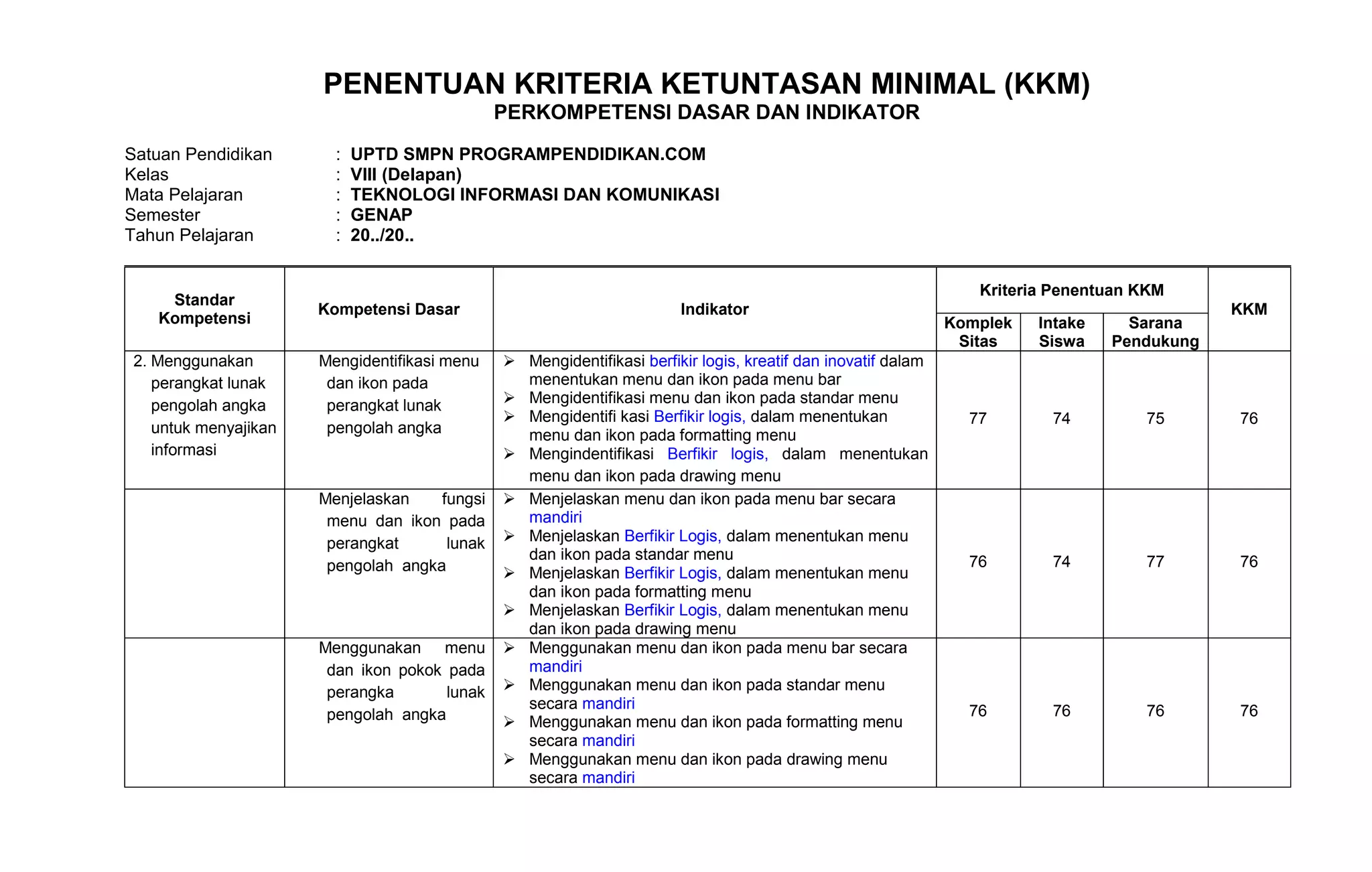 KKM Kelas VIII - Programpendidikan.com.doc
