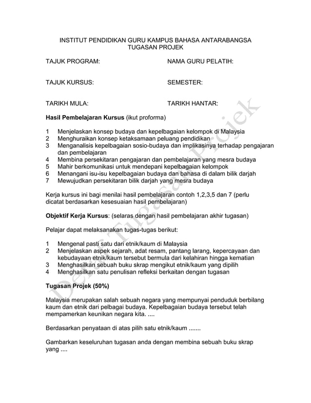KKBI Contoh Tugasan Projek IPG | PDF