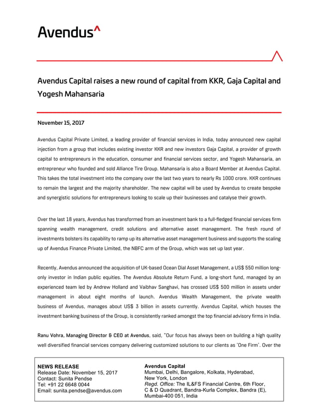 Avendus Capital raises a new round of capital from KKR, Gaja Capital ...