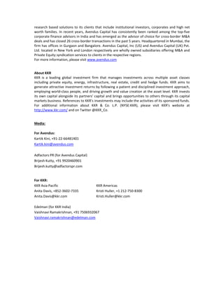 Kkr Invests in Avendus Capital | PDF | Large Business | Business