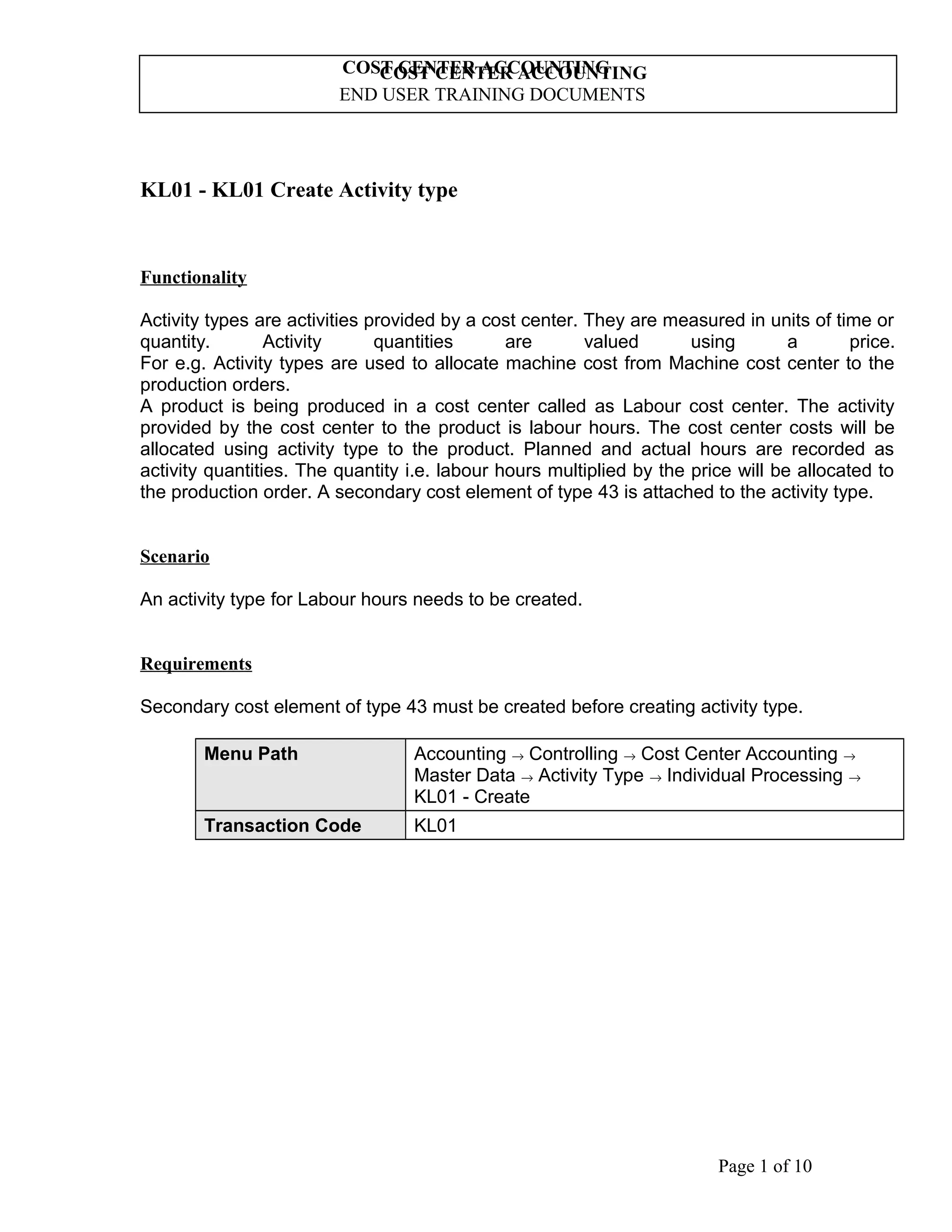 Kl01 Create Activity Type | DOC