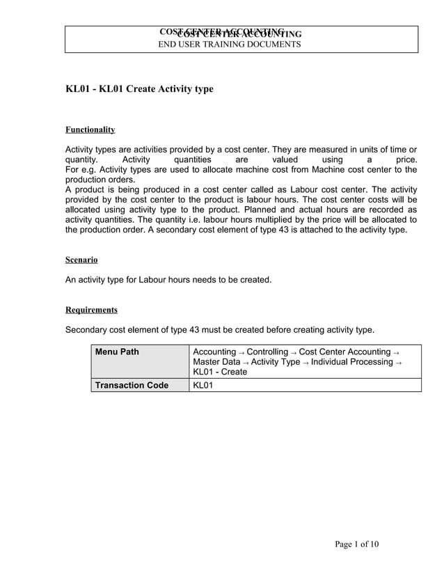 Kl01 Create Activity Type | PDF