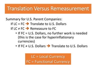 Translation and remeasurement of foreign entity statements | PPT