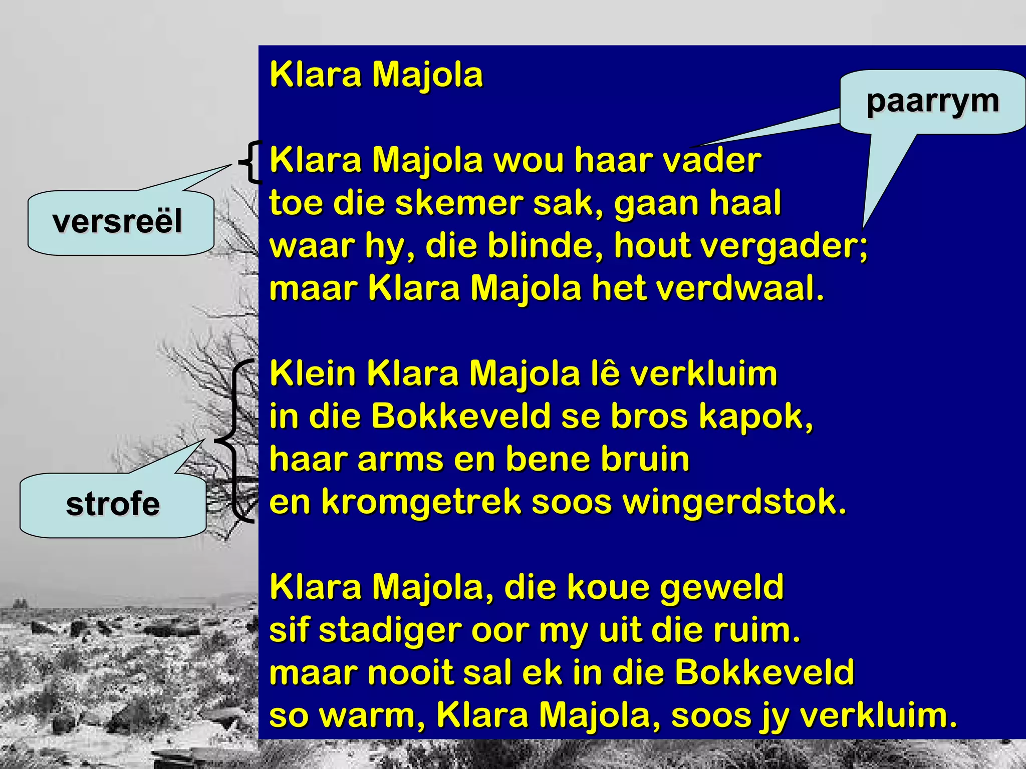 Klara Majola Afrikaans Gedig | PPT