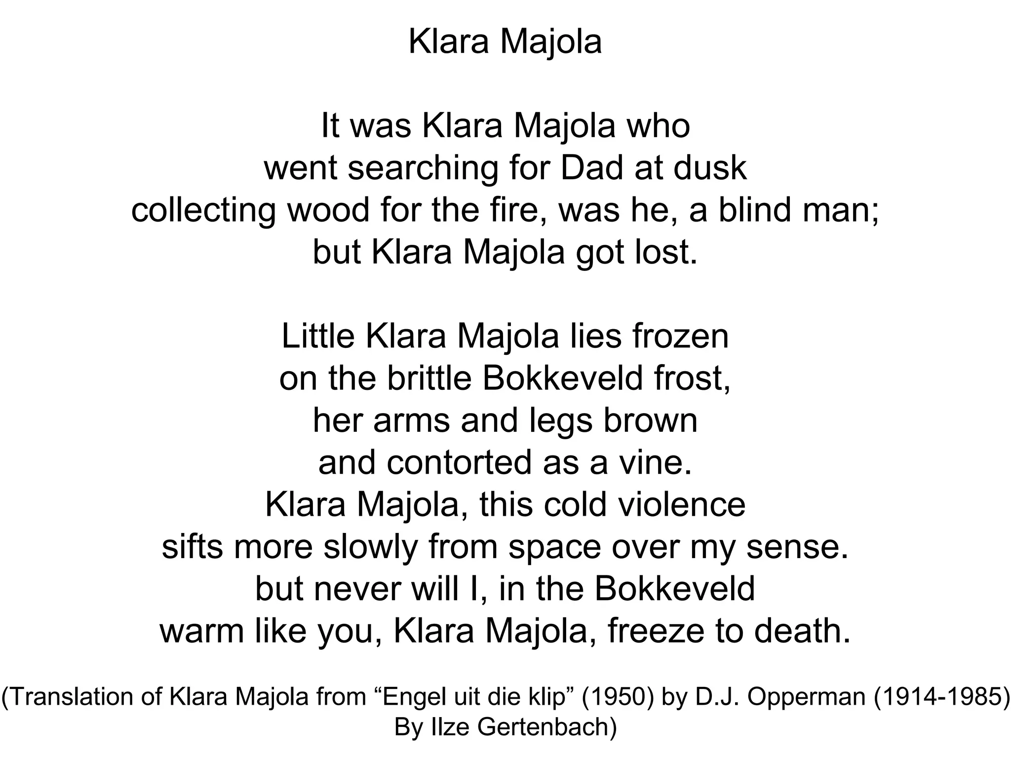 Klara Majola Afrikaans Gedig | PPT