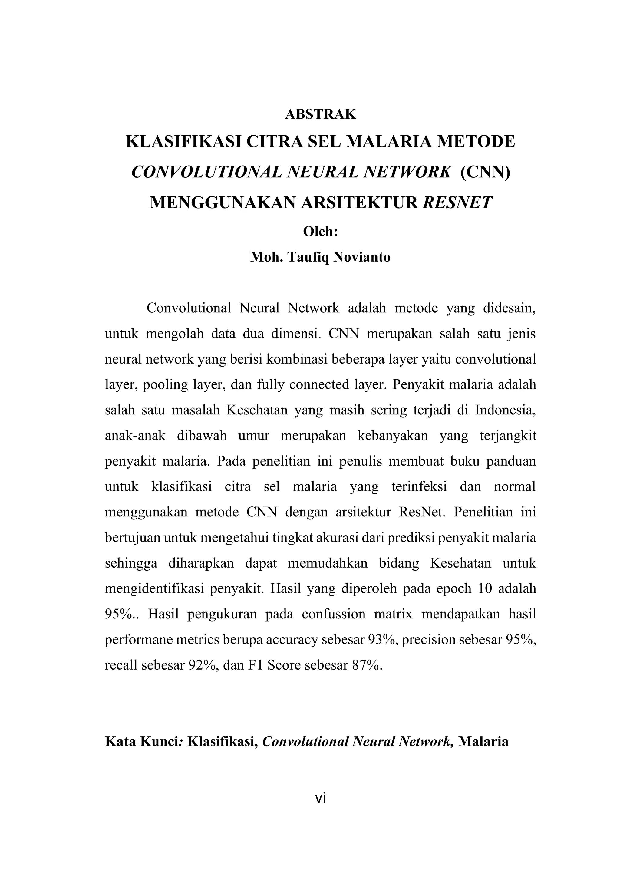 Convolutional Neural Network Malaria Cells oleh Moh. Taufiq Novianto | PDF