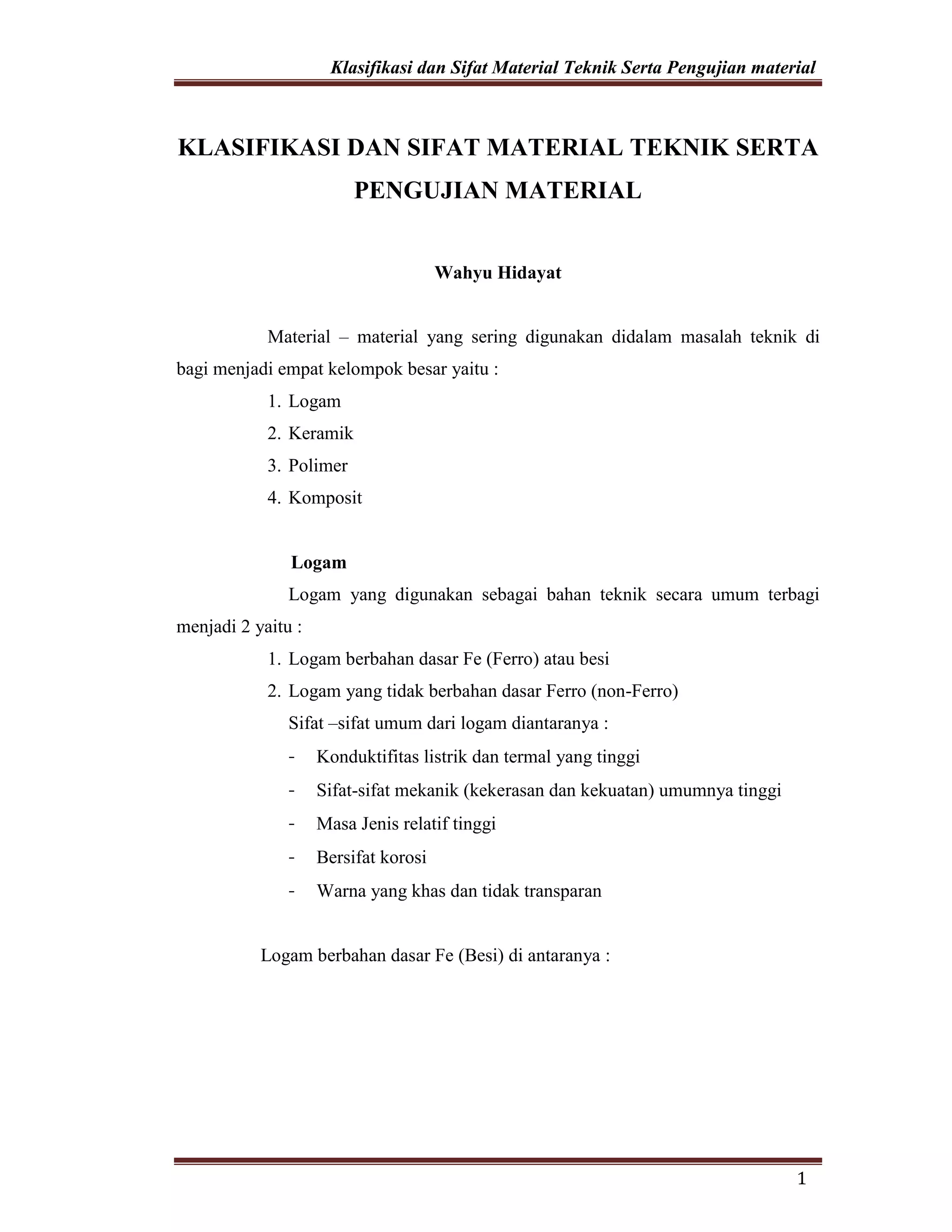 KLASIFIKASI DAN SIFAT MATERIAL TEKNIK SERTA PENGUJIAN MATERIAL.pdf