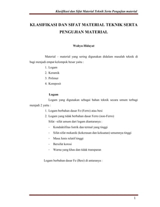 KLASIFIKASI DAN SIFAT MATERIAL TEKNIK SERTA PENGUJIAN MATERIAL.pdf