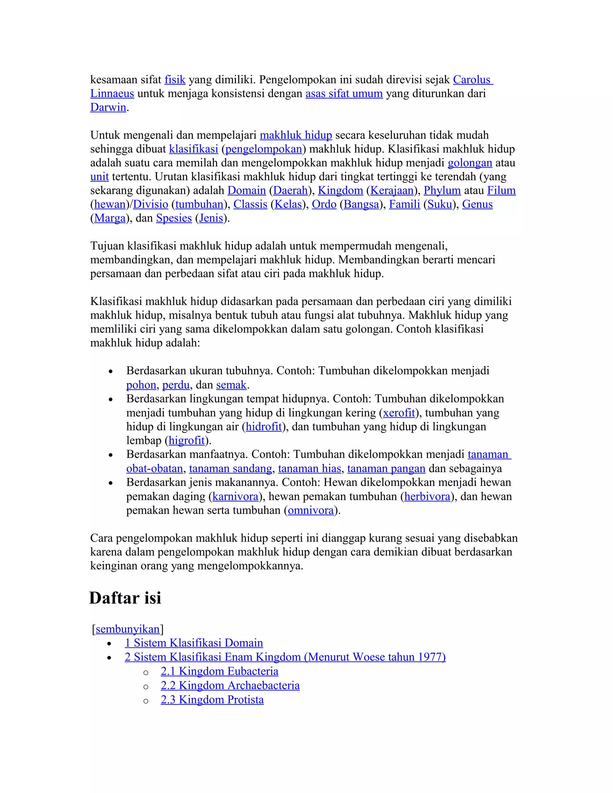 Klasifikasi ilmiah makhluk hidup | DOC