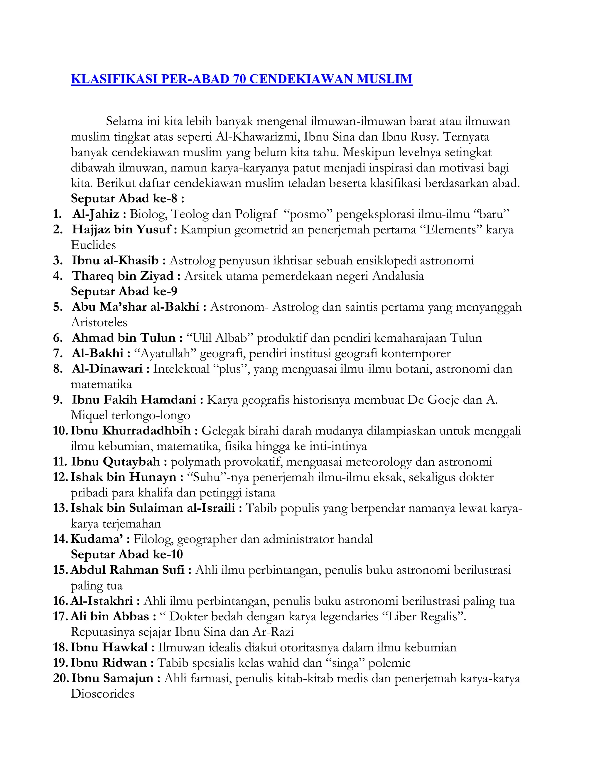 Klasifikasi ilmuwan muslim | DOCX