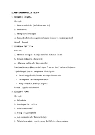 Klasifikasi Makhluk Hidup | DOC