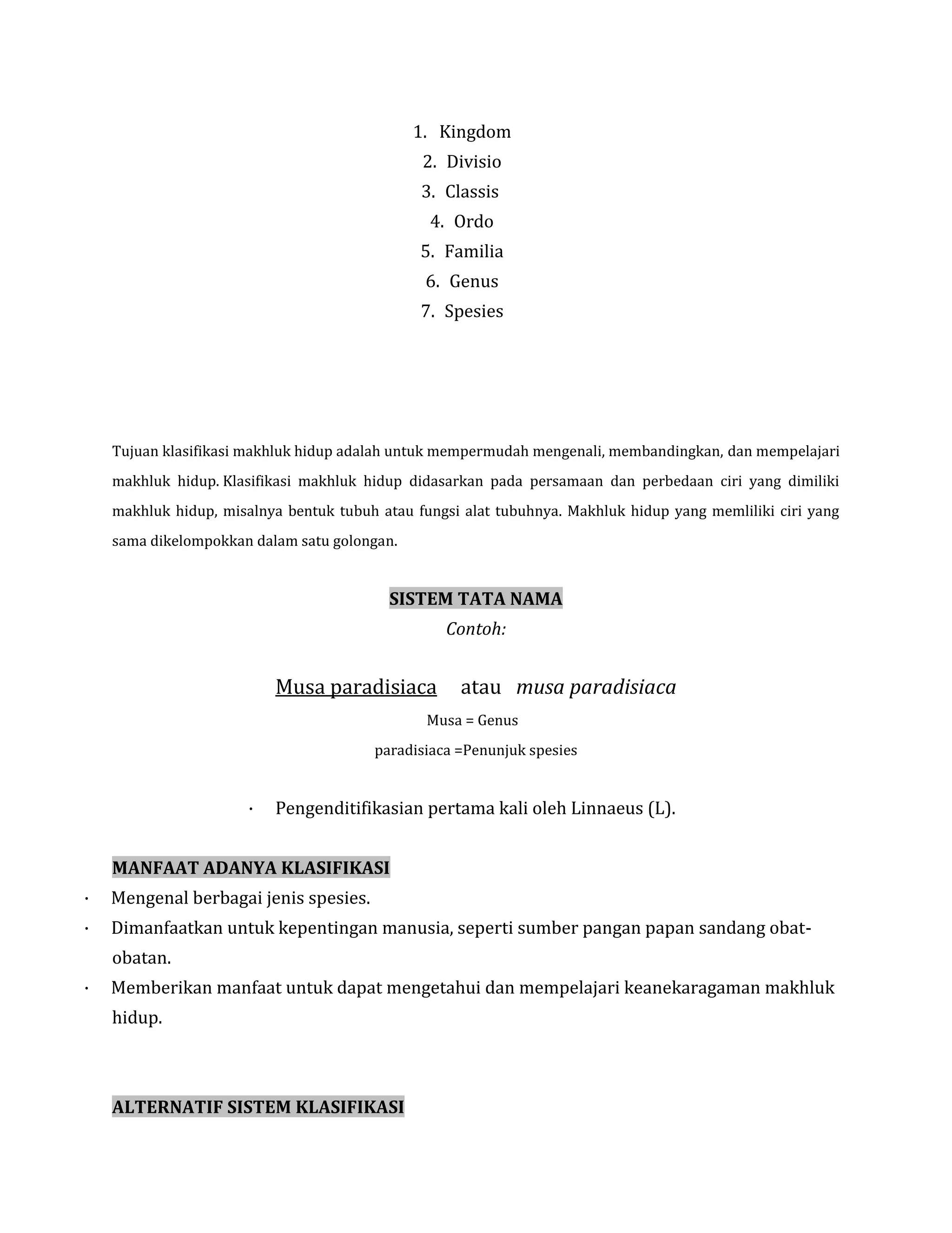 Klasifikasi Makhluk Hidup | DOCX