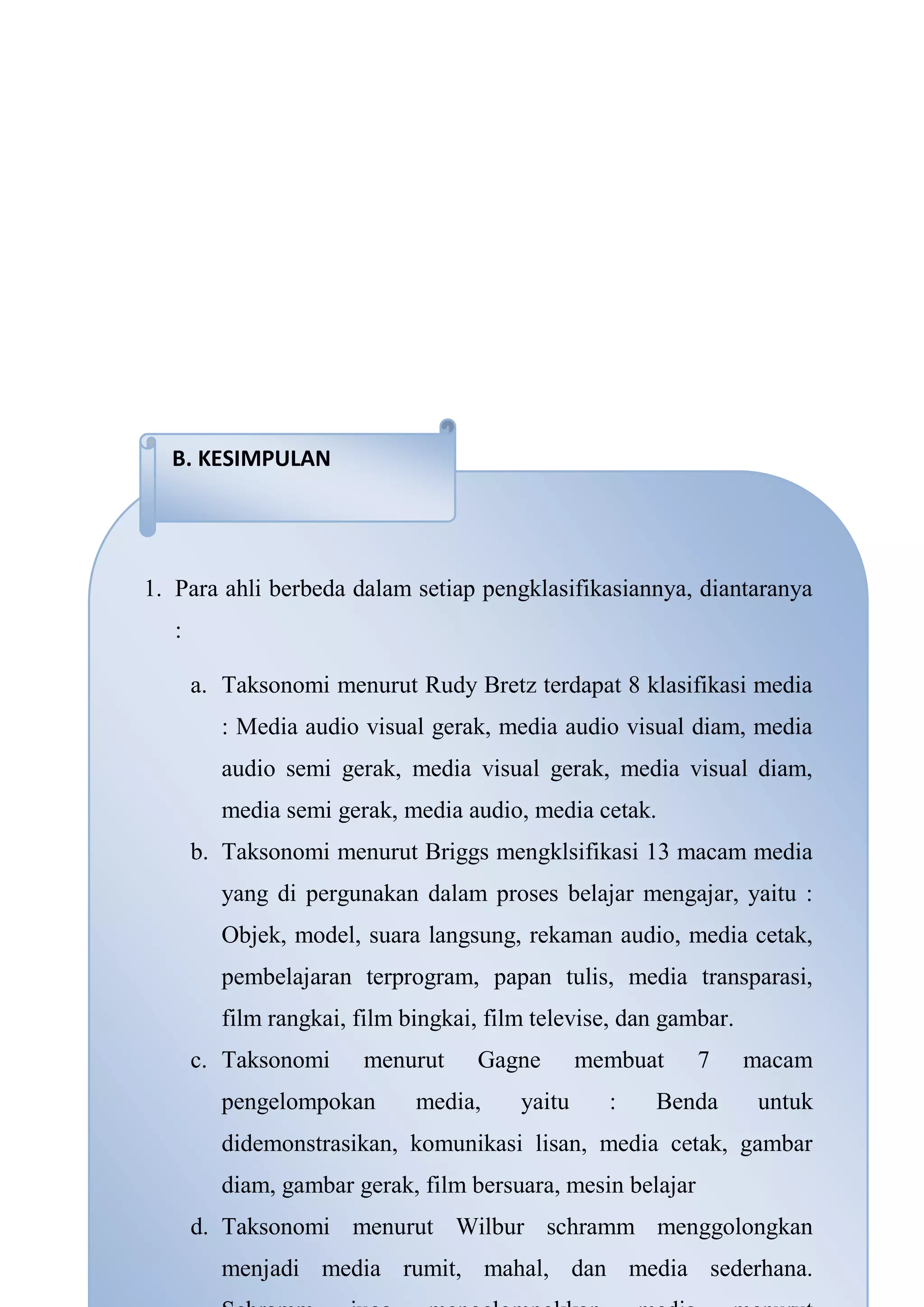 Klasifikasi media pembelajaran | DOCX