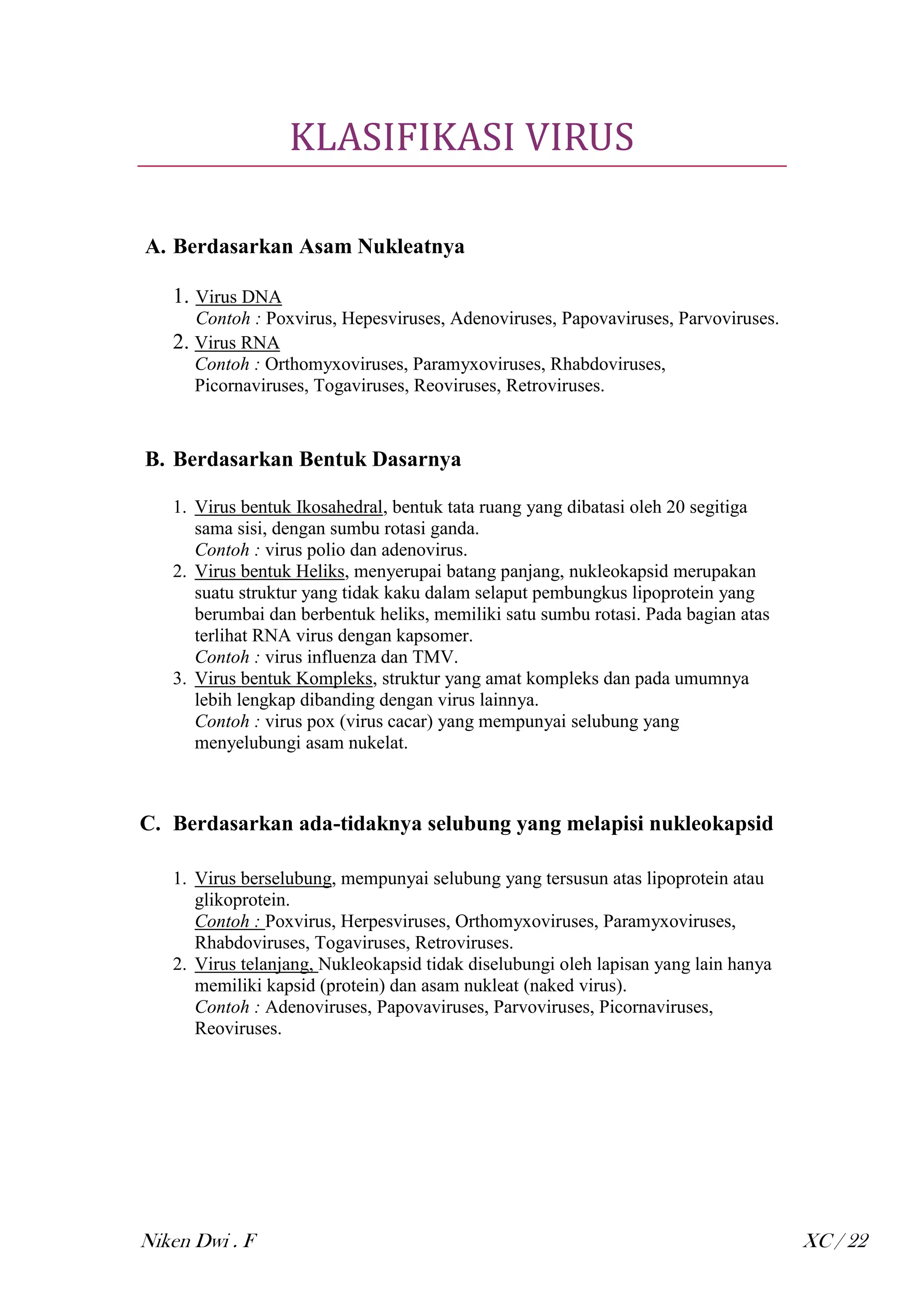 Klasifikasi virus | DOCX