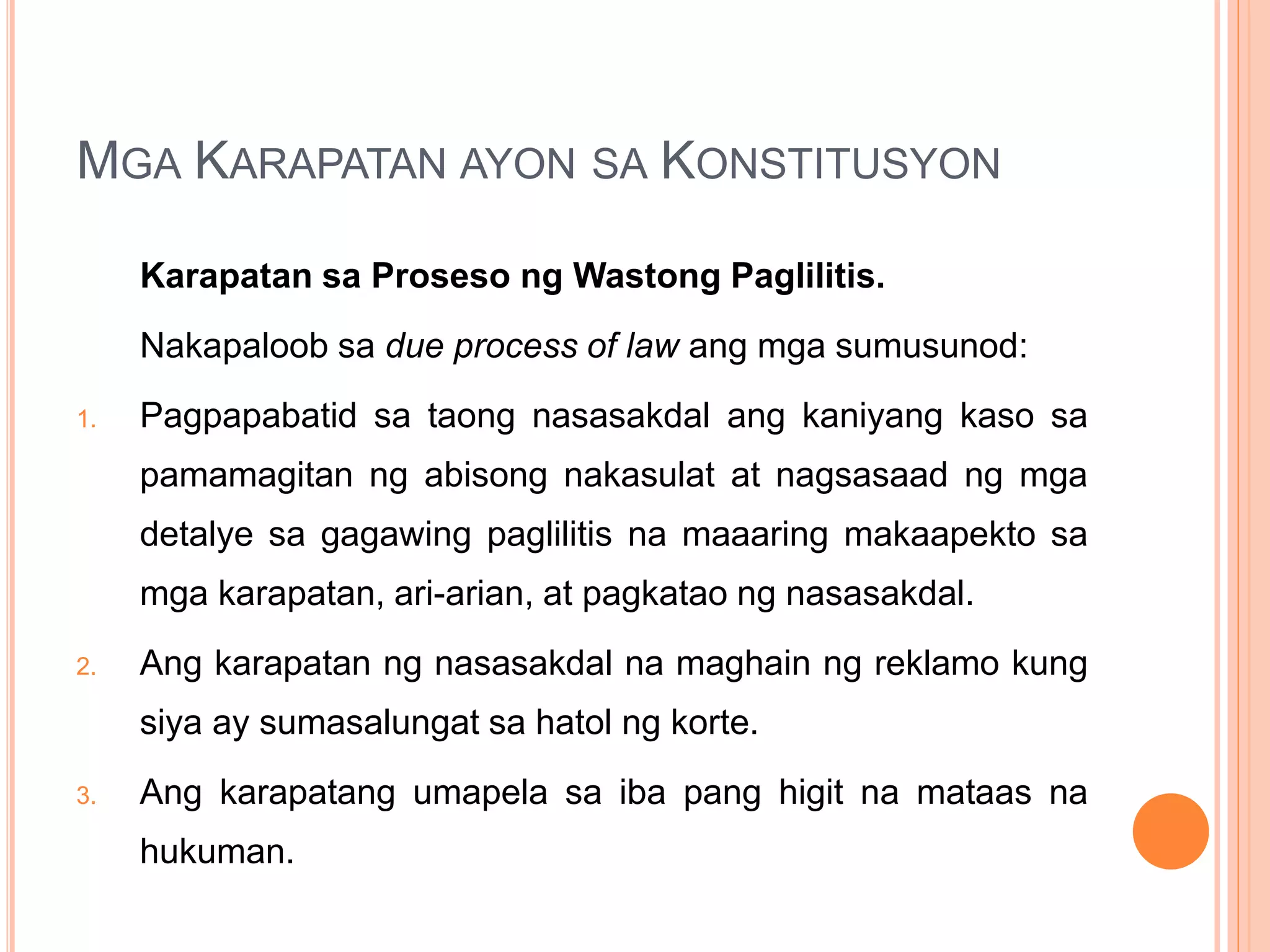 Klasipikasyon ng mga Karapatan Ayon sa Konstitusyon | PPTX