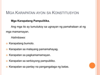Klasipikasyon ng mga Karapatan Ayon sa Konstitusyon | PPTX