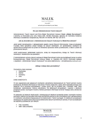 Klauzula informacyjna Malek Recruitment | PDF
