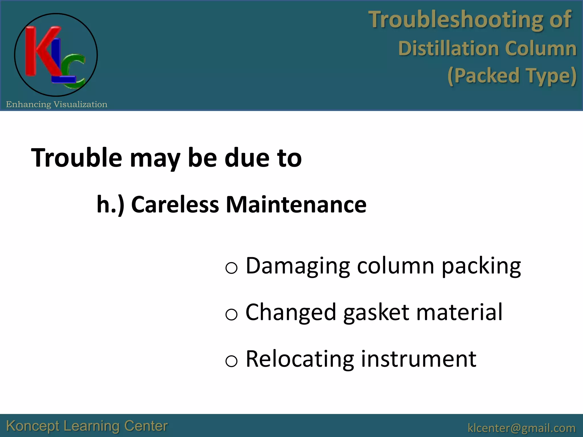 Troubleshooting of Packed Distillation Column | PPSX