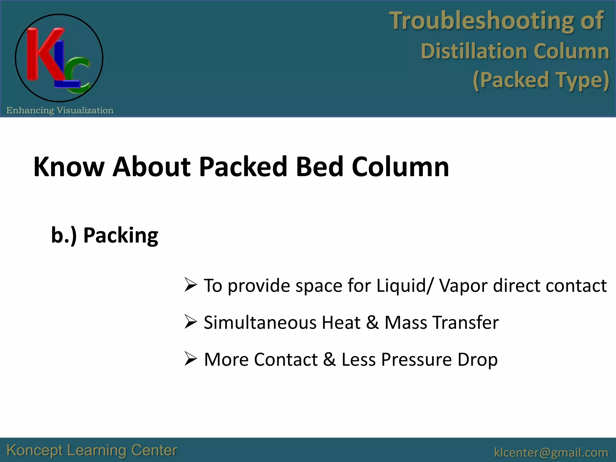 Troubleshooting of Packed Distillation Column | PPSX