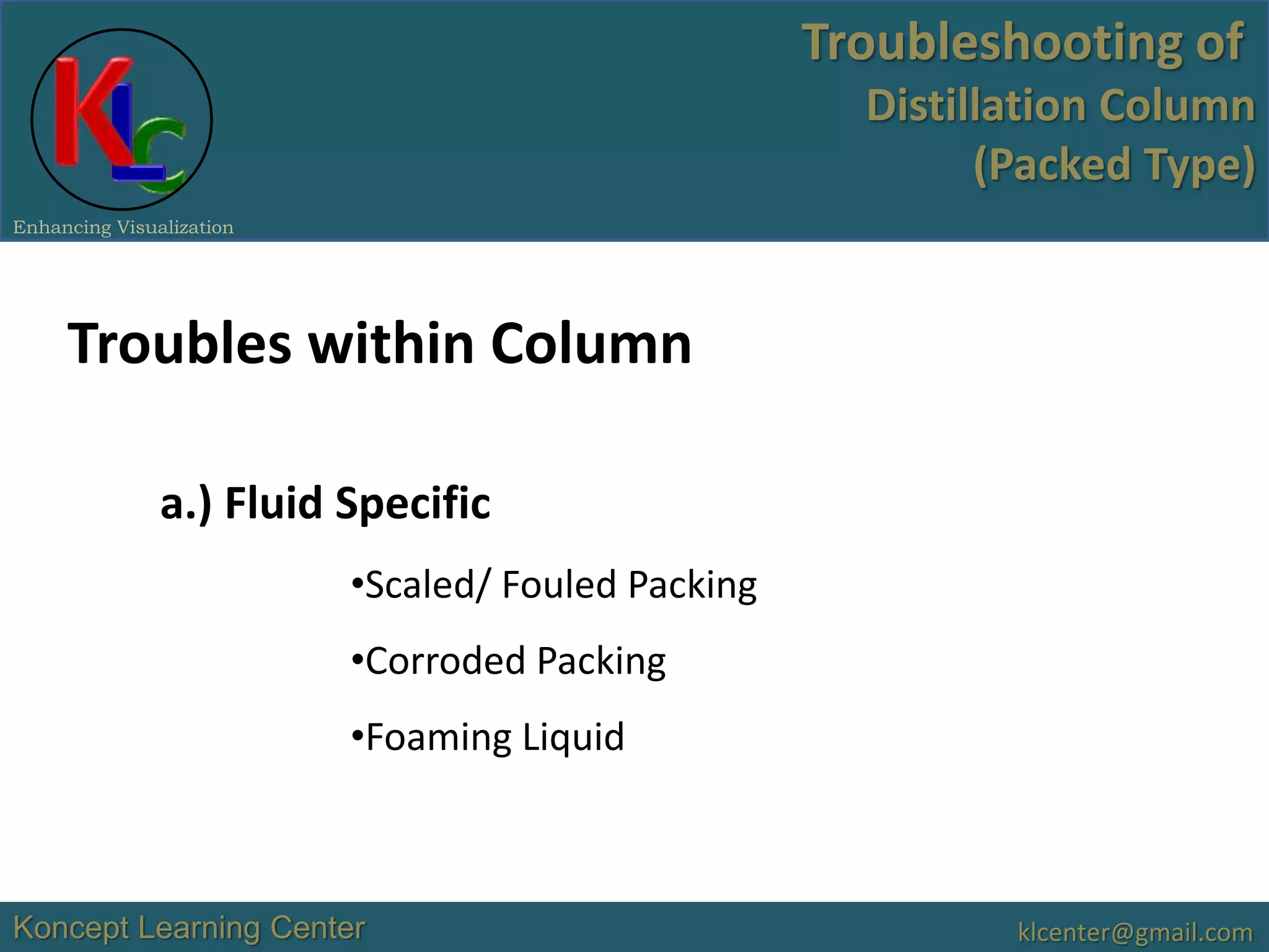 Troubleshooting of Packed Distillation Column | PPSX | Science