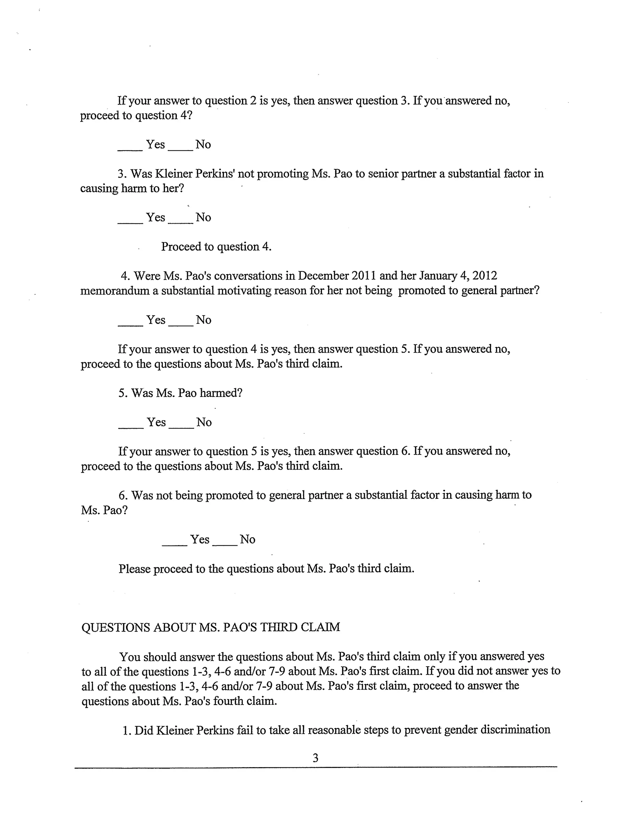 Ellen Pao v. Kleiner Perkins - JURY VERDICT FORM | PDF