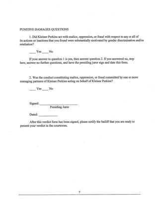 Ellen Pao v. Kleiner Perkins - JURY VERDICT FORM | PDF