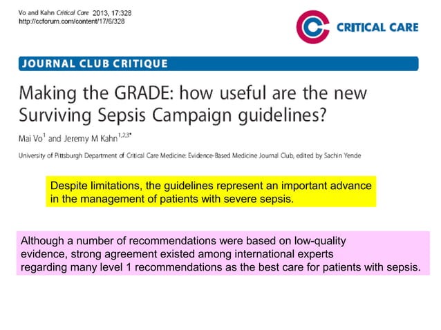 Applying the Surviving Sepsis Campaign Guidelines to Clinical Practice ...