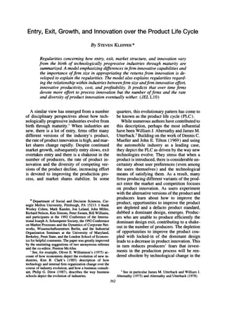 (Klepper 1996) steven klepper, “entry, exit, growth, and innovation ...