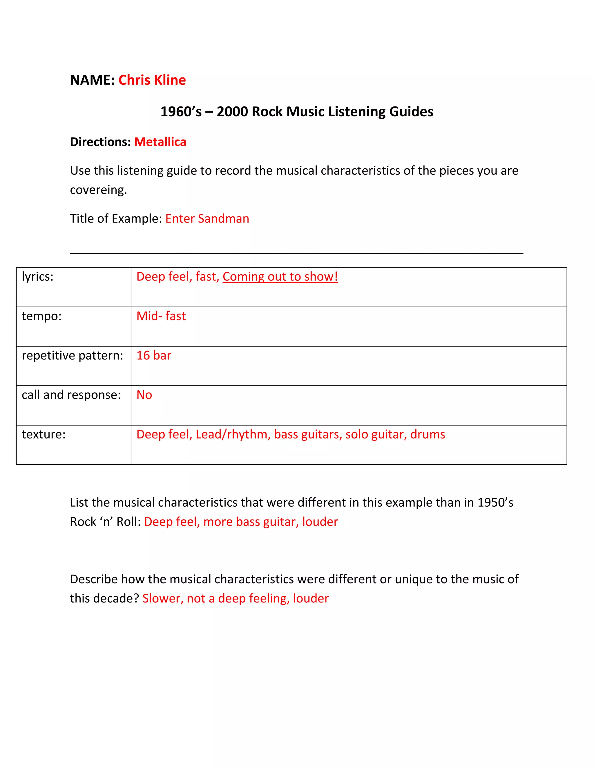 Kline listening guides | PDF