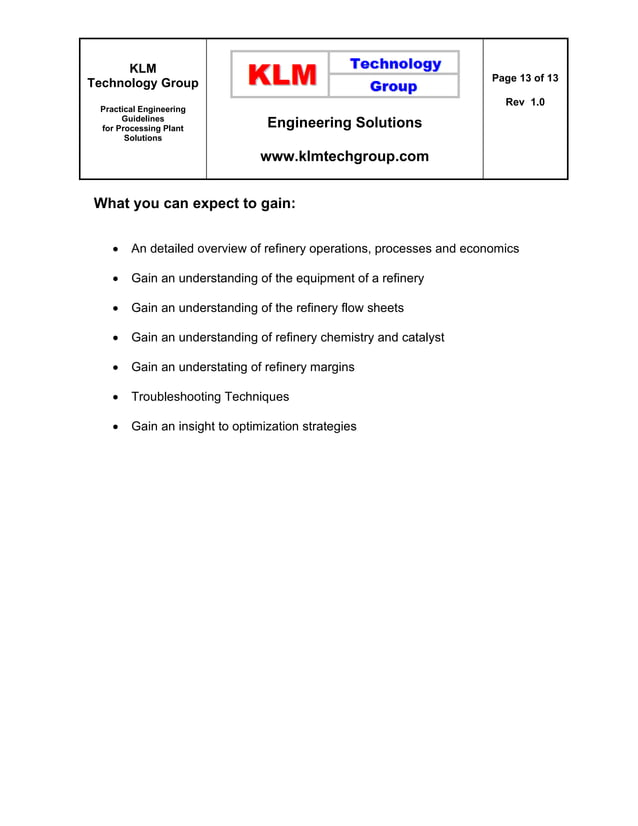 Building Operational Excellence in Petroleum Refining Training Course | PDF