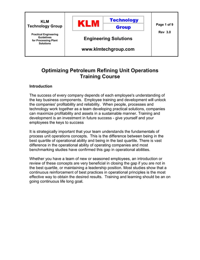 Optimizing Petroleum Refining Unit Operations Training Course | PDF