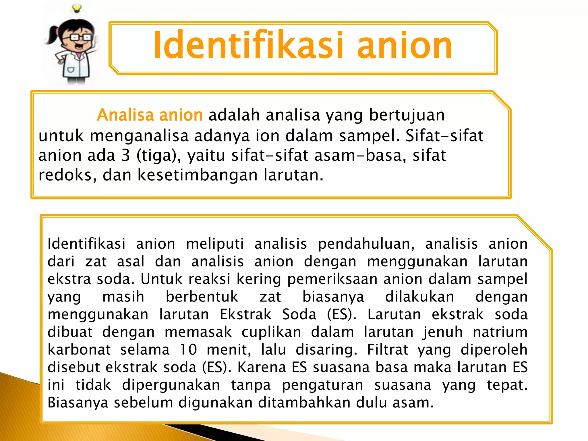 Reaksi-Reaksi Identifikasi Anion | PPTX