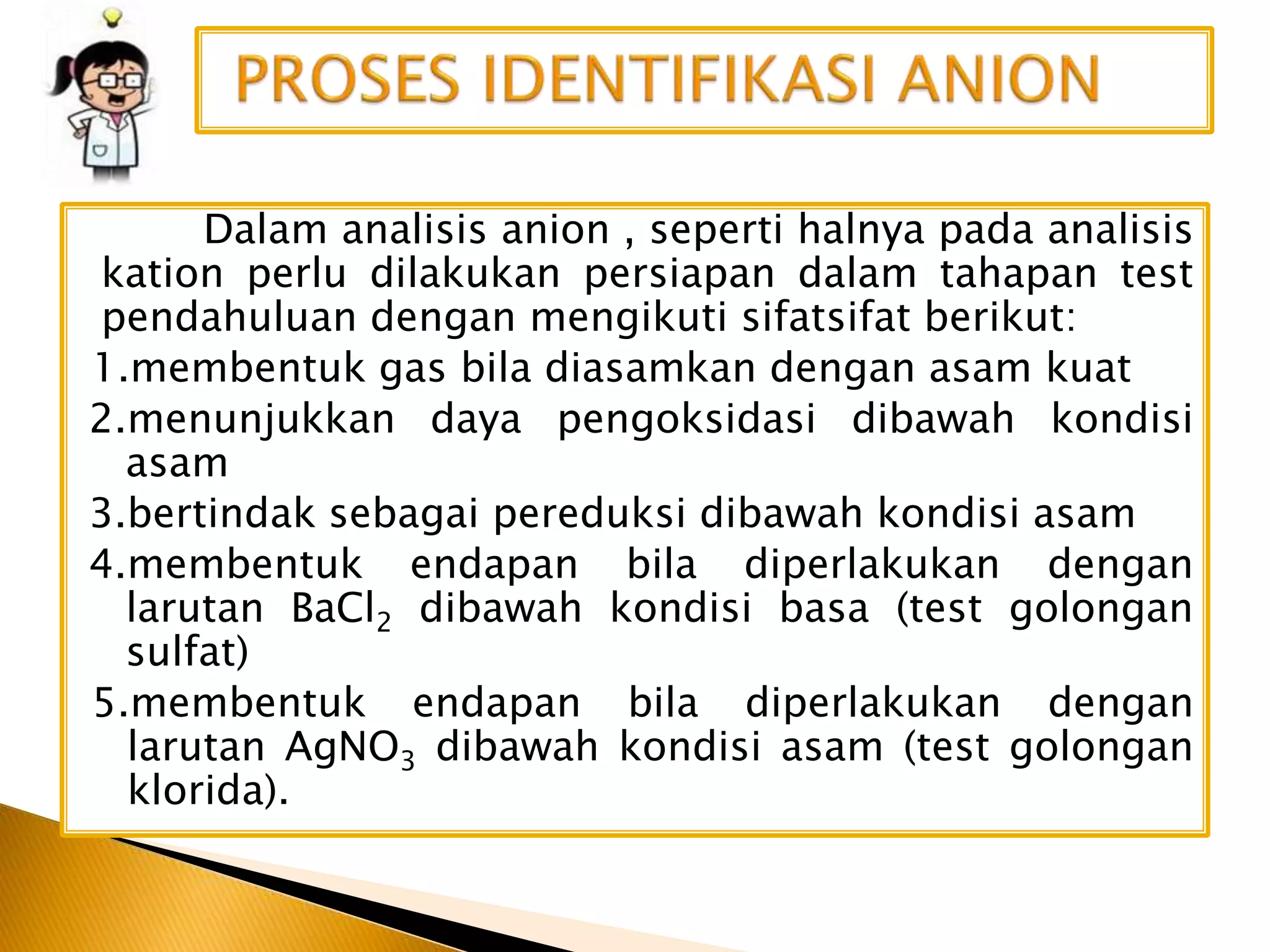 Reaksi-Reaksi Identifikasi Anion | PPTX