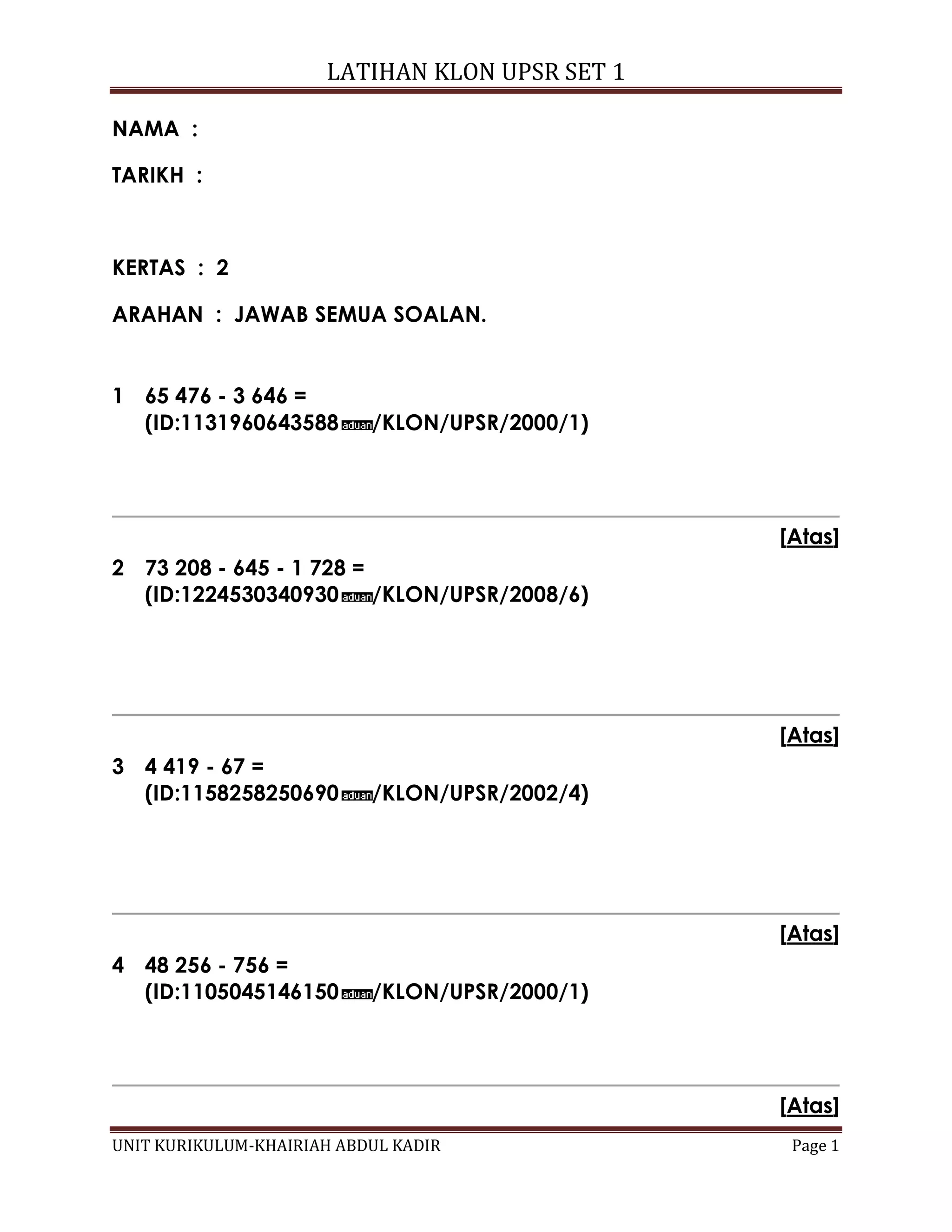 Klon upsr set 1 | PDF