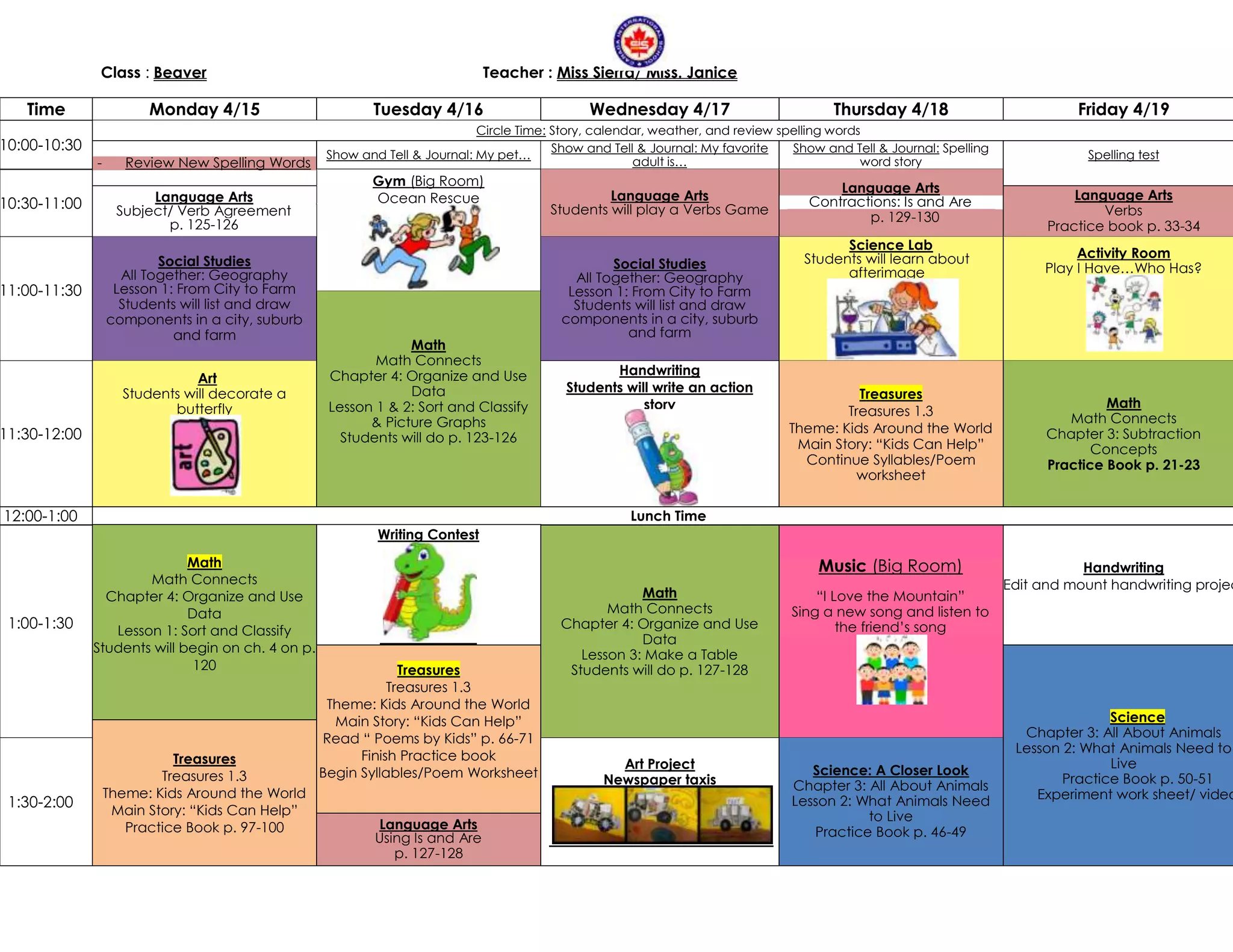 Kindergarten Lesson Plan for April 2013 | DOCX
