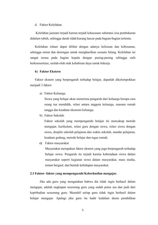 faktor faktor yg mempengaruhi keberhasilan belajar mengajar | DOCX