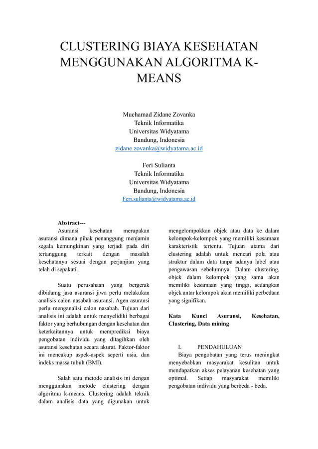 Clustering Biaya Kesehatan Menggunakan Algoritma K-Means | PDF